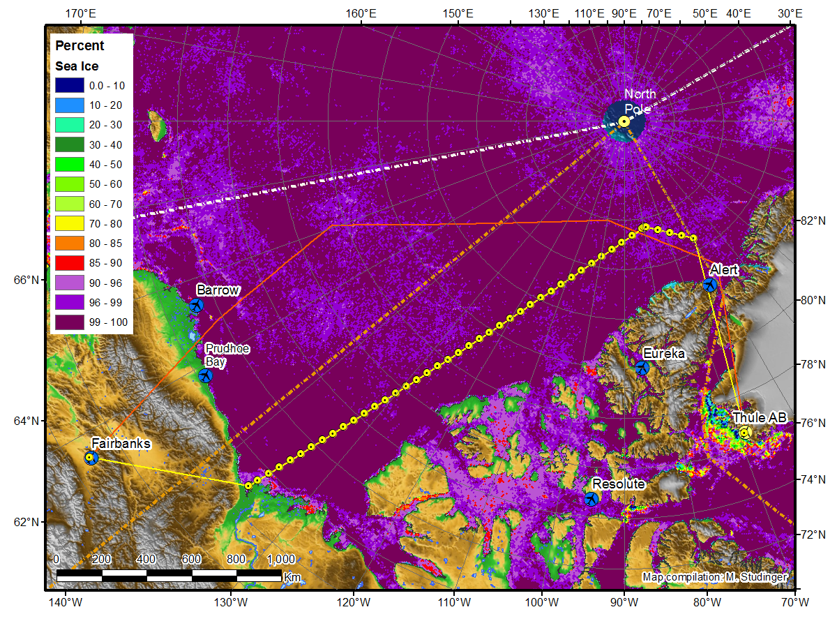 Figure 1: Mission plan of today's flight in yellow | NASA Airborne Science Program