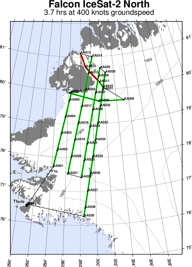 Map of Falcon - IceSat 2 North | NASA Airborne Science Program