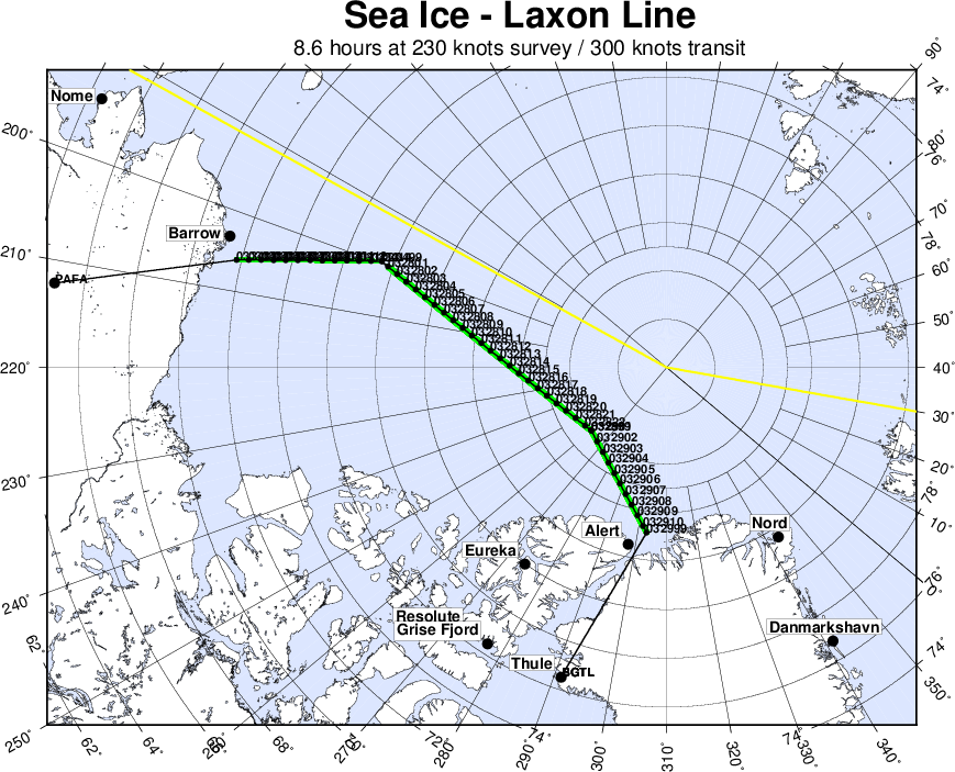 Mission map for Sea Ice - Laxon Line | NASA Airborne Science Program