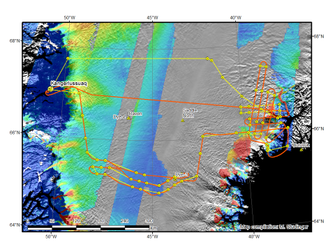 Figure 1: Flight plan of today's flight in yellow and trajectory in red ...